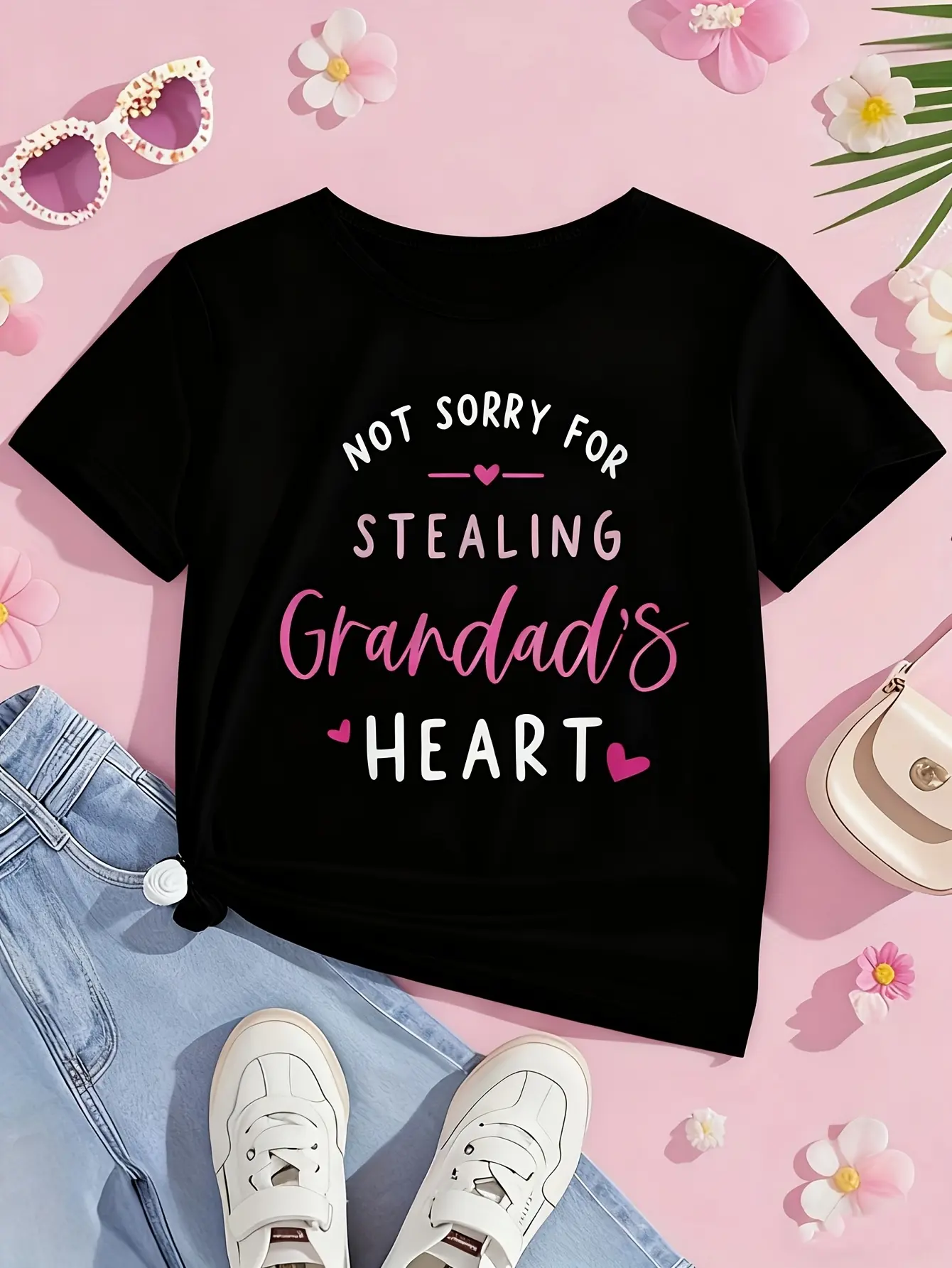 Girls "Not Sorry For Stealing Grandad's Heart" Graphic T-Shirt, Soft ...