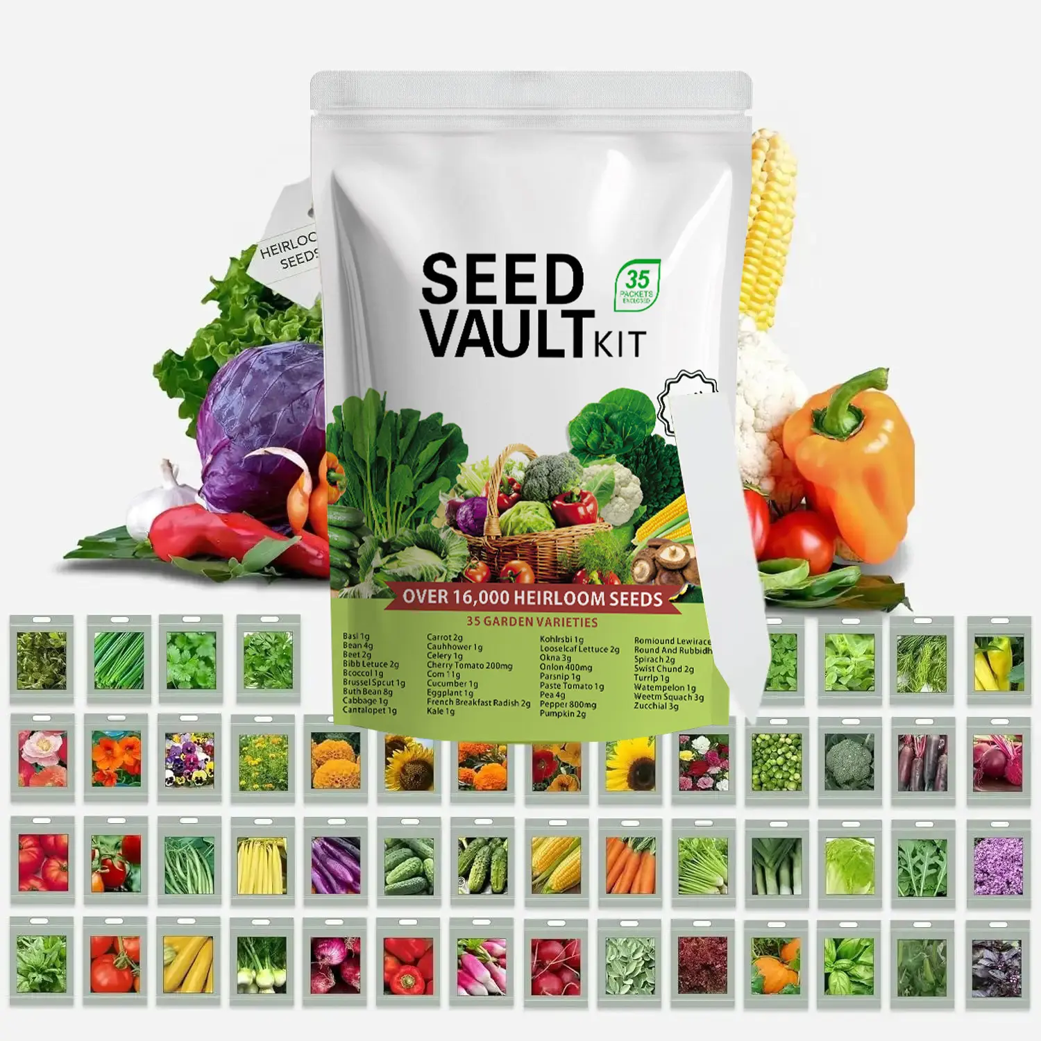 SEED VAULT 35 Vegetable Seeds Pack-16,000+ Seeds for Spring Fall Winter ...