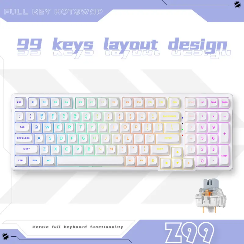Teclado Mecánico 99 teclas-RGB Gamer-Cable USB-C-FURYCUBE ZT99- Inglés ...