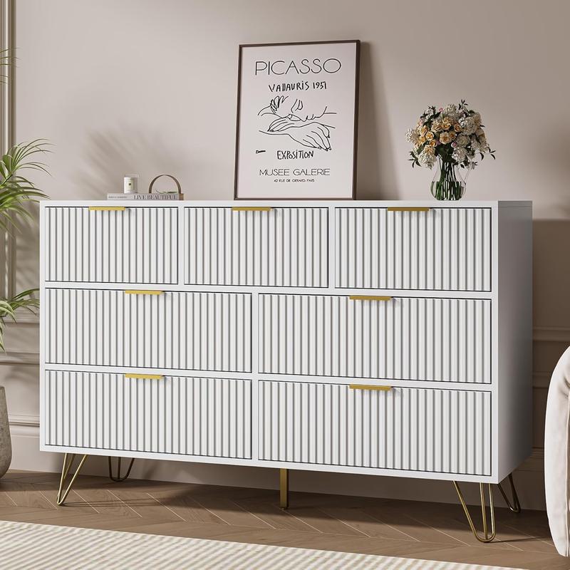 Modern White Dresser for Bedroom, 7 Drawer Dresser with Gold Pulls ...