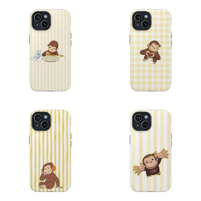 Yellow Striped Curious Monkey Cartoon Phone Case – Cute Protective ...