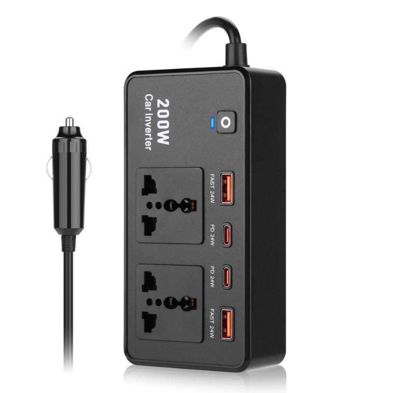 300W Car Power Inverter - Dual AC Outlets + 24W USB-C/USB-A| 12V to ...