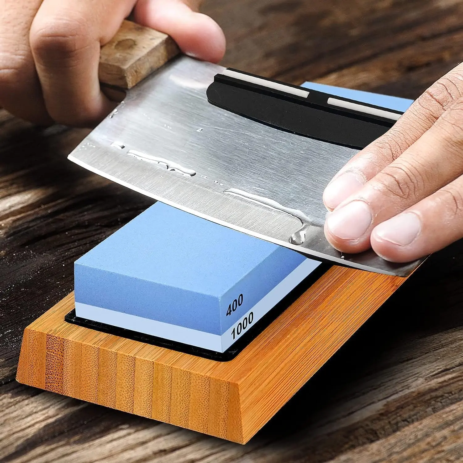 Knife Sharpening Stone Kit, Whetstone Grits 400/1000 & 3000/8000 brown ...