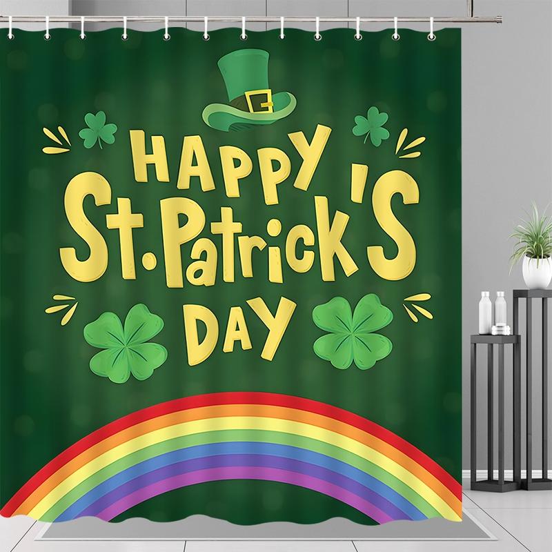 1pc St. Patrick's Day Shower Curtain Four Leaf Clover Green Leaves ...