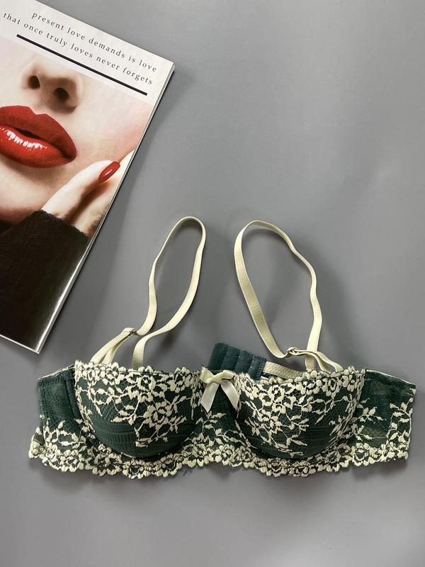 Women's Chic Bow Decor Underwire Lace Bra, Lady Sexy Elegant Comfort ...