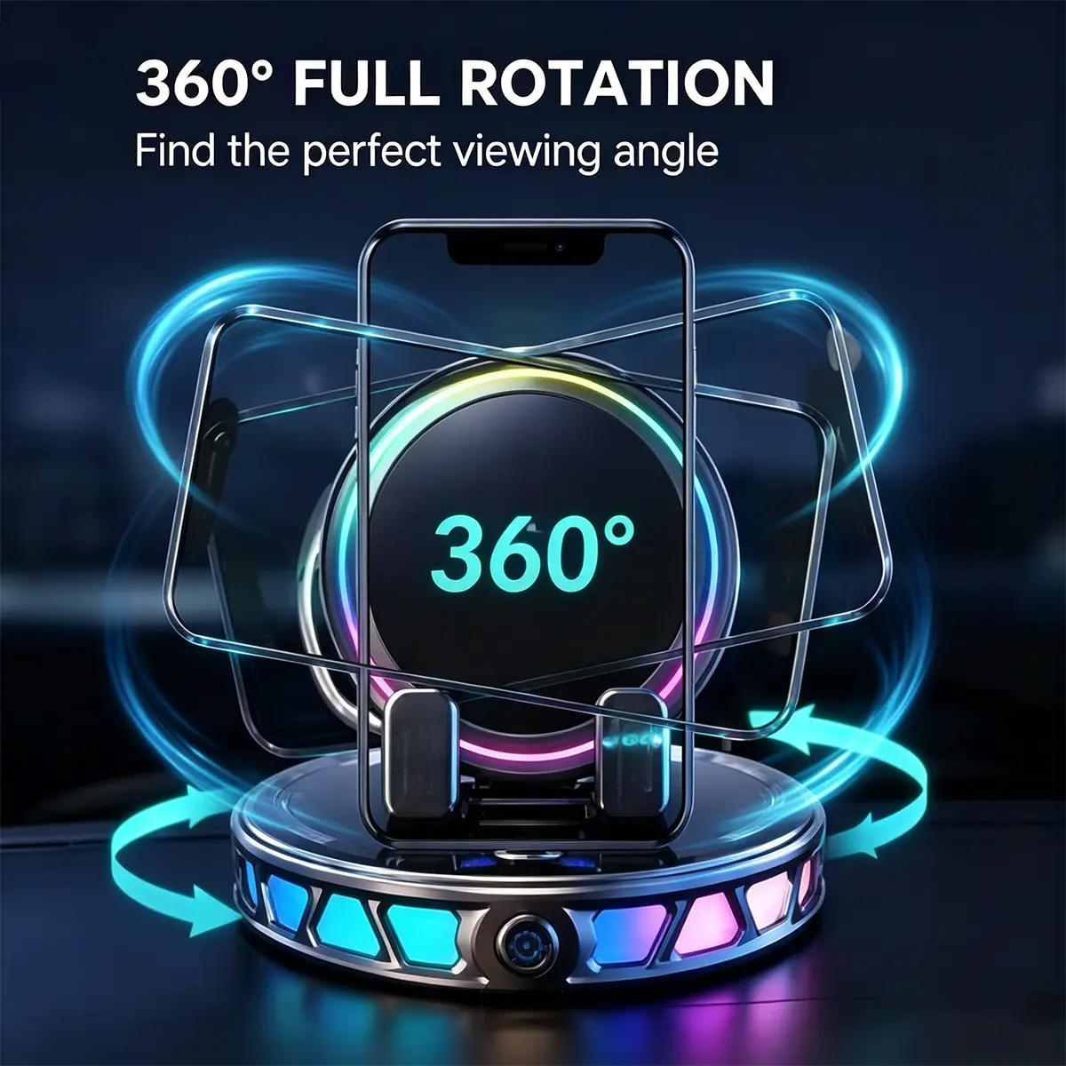 RGB Wireless Charging Car Phone Mount – Magnetic Auto-Lock Holder with ...