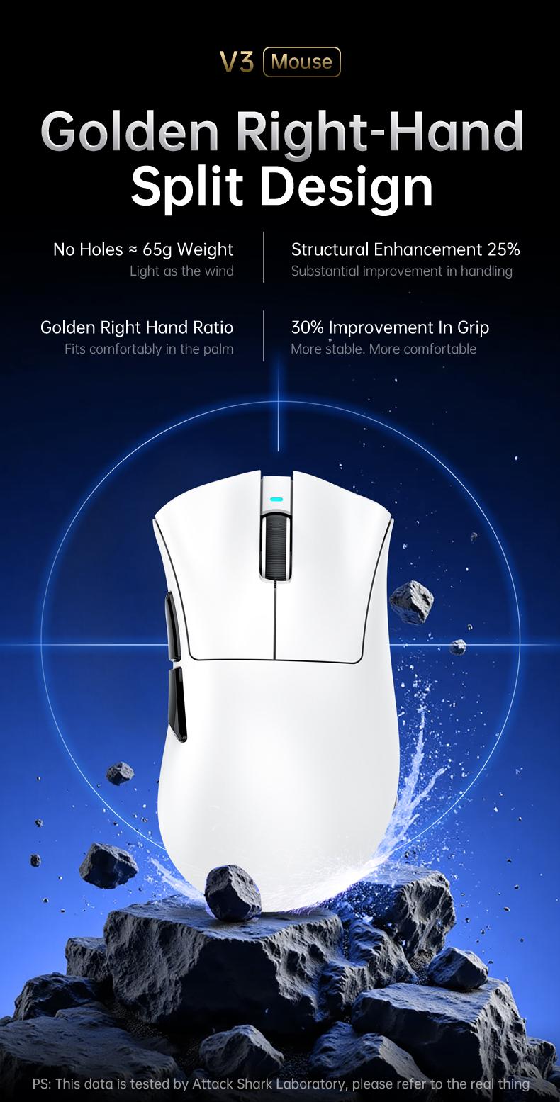 ATTACK SHARK V3 Ultra-Light Tri-Mode Gaming Mouse 1000hz Polling Rate ...