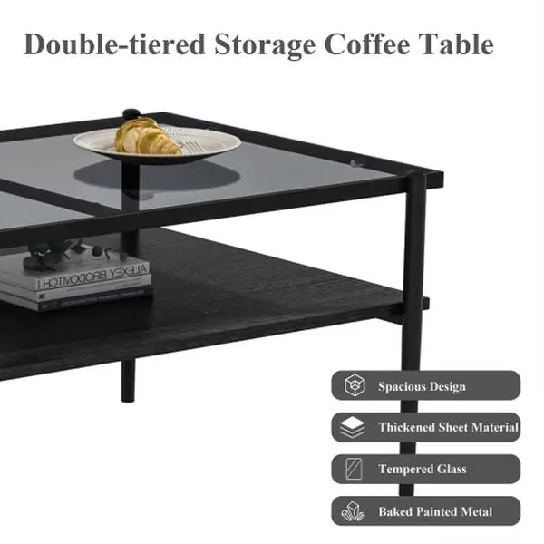Rectangle Coffee Table with Tempered Glass top, Modern Table for indoor ...