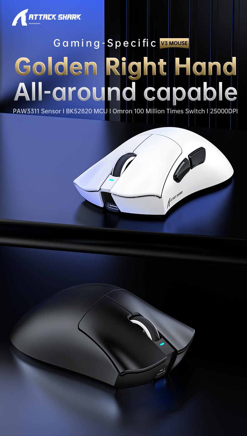 ATTACK SHARK V3 Ultra-Light Tri-Mode Gaming Mouse 1000hz Polling Rate ...