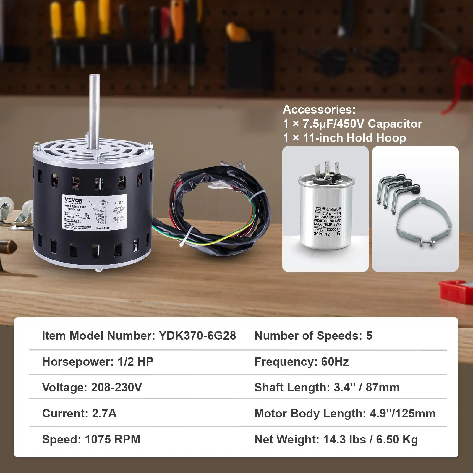 【fathersdaygift】VEVOR 1/2HP Furnace Blower Motor,208/230V 2 ...