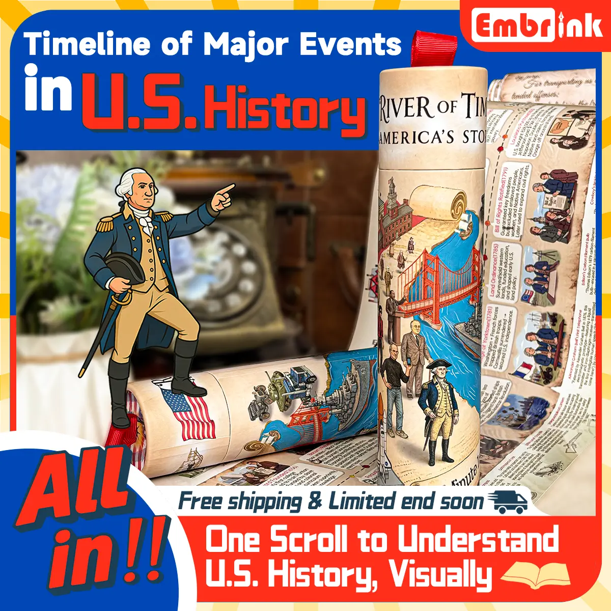 Embrink U.S. History Timeline Wall Art – 6.5ft (2 Meter) Illustrated ...