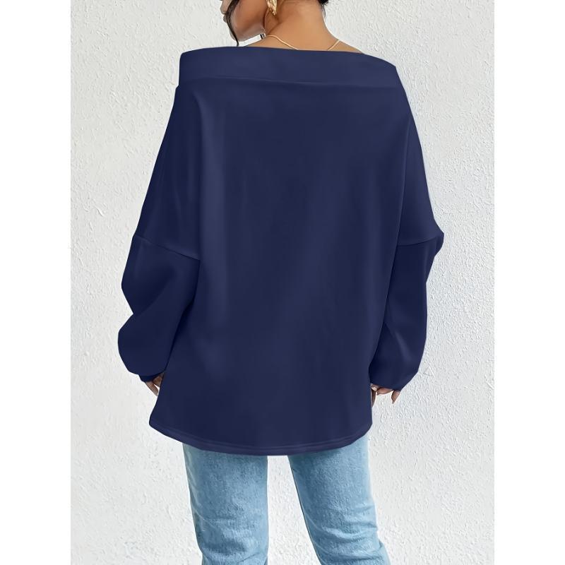 2025 New Women's Casual Off-Shoulder Pullover Sweatshirt Solid Color ...