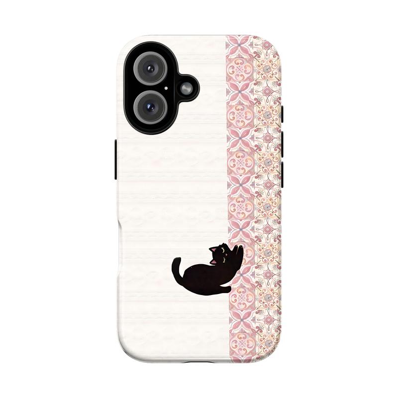 Whimsical Cat Phone Case – Cute Sleeping Cat Illustration with Vintage ...