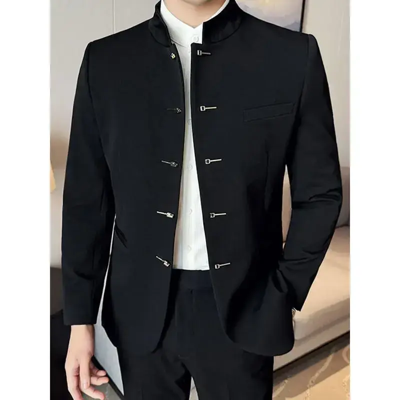 Men'S Modern Mandarin Collar Suit Jacket Traditional Chinese Style Tang ...