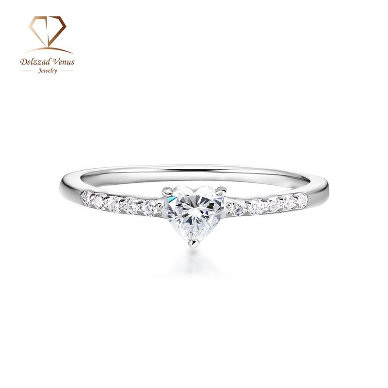 Delzzad Chic Iced Out Heart Ring Band D Color VVS Synthetic Moissanite S925 Women's Ring for ...