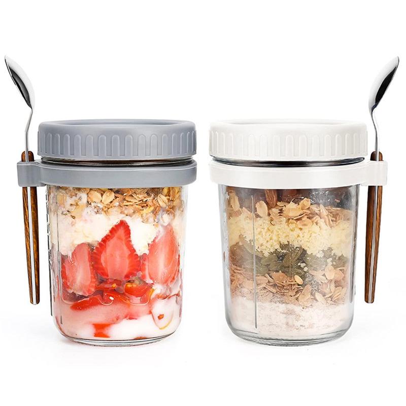 350ml/12oz Glass Storage Jar with Lid & Spoon, 2 Counts Portable ...
