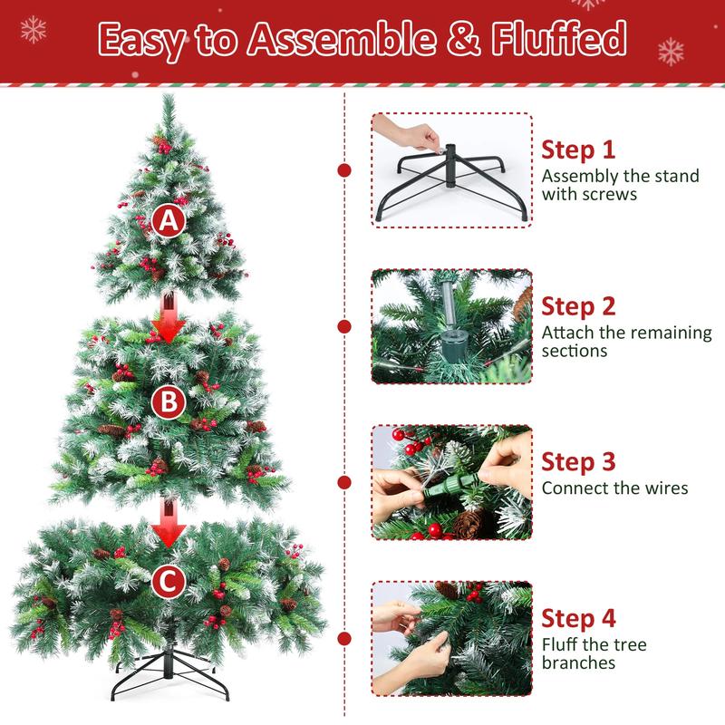 6ft Pre-Lit Artificial Christmas Tree with 1000 Branch Tips 300 LED ...