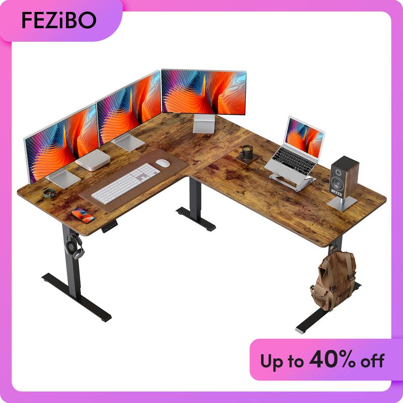 【Summer Sale】FEZIBO L Shaped Standing Desk, 63 Inch Electric Stand up ...