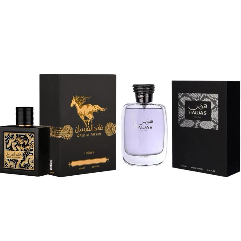 Lattafa & Rasasi Perfumes | Qaed Al Fursan + Hawas Bundle | Men's ...
