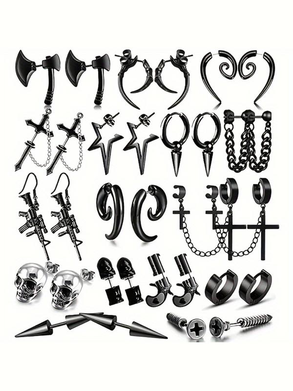 Unisex Stainless Steel Punk Huggie Hoops Earrings Set, Skull Axe Studs ...