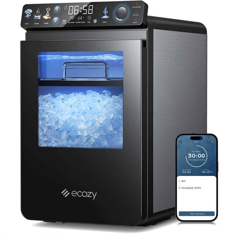 ecozy WiFi Smart Nugget Ice Maker Countertop, Full-Color Smart Panel ...