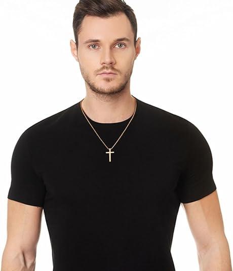 Cross Necklace for Men, Silver/Gold/Black Mens Cross Necklaces with 2 ...