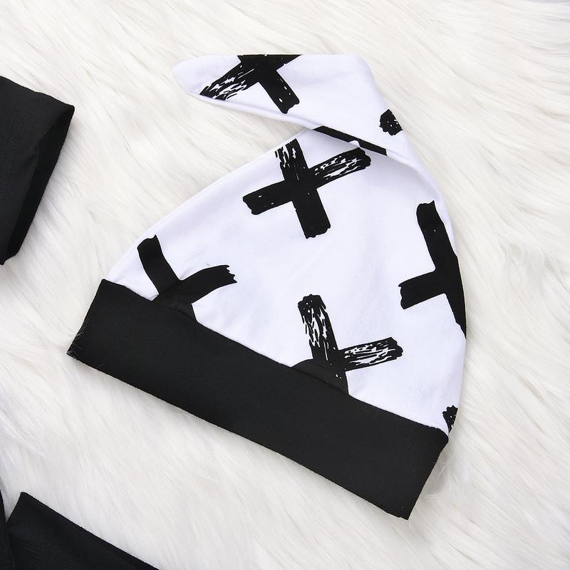 3pcs Newborn Baby Boys Black Rompers+ Crosses Print White Pants Outfits ...