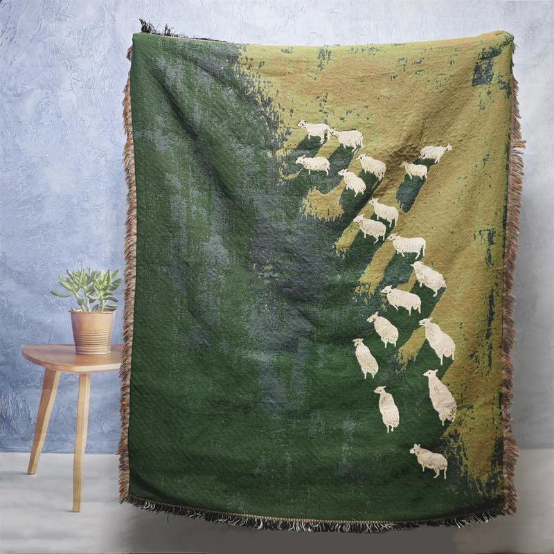 Sheep Pattern Tassel Throw Blanket, Bohemian Style Soft Warm Napping ...