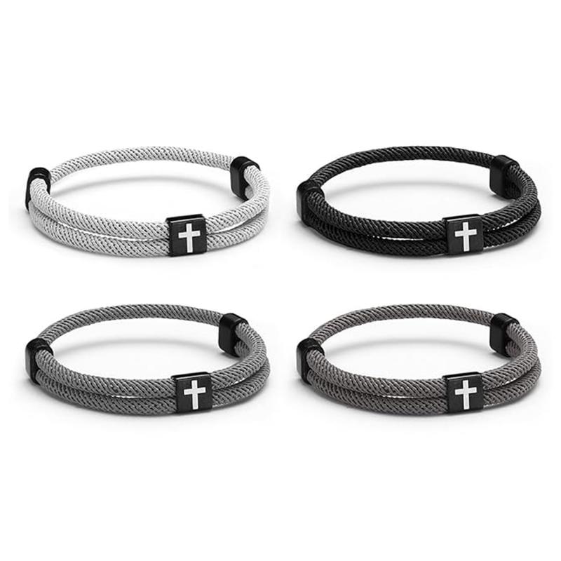 4Pcs Bracelets, Cross Bracelet for Men, Adjustable Bracelet for Men ...