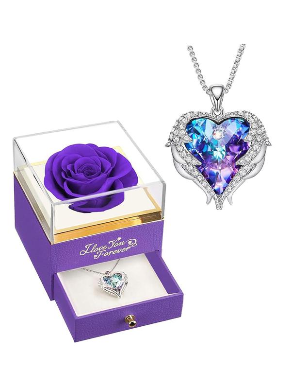 Ocean Heart Crystal Pendant Necklace with Gift Box, Casual Stainless ...