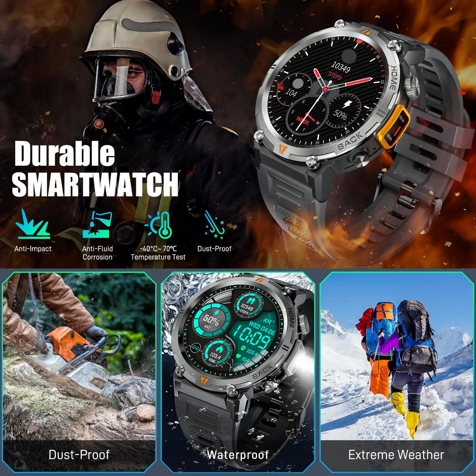 EIGIIS KE3 Smart Watch for Men with LED Flashlight (Call Receive/Dial ...