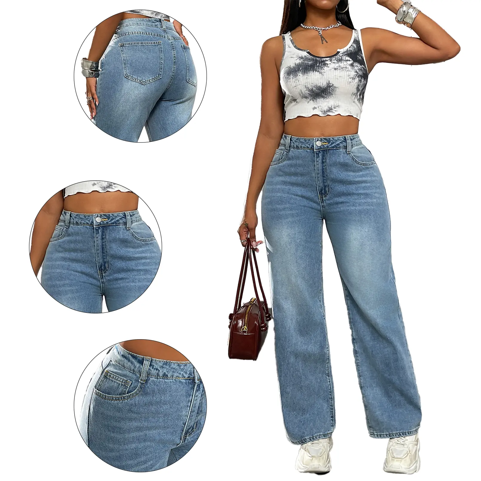 Trendy High-Waisted Light-Wash Bootcut Denim Jeans - TikTok Shop