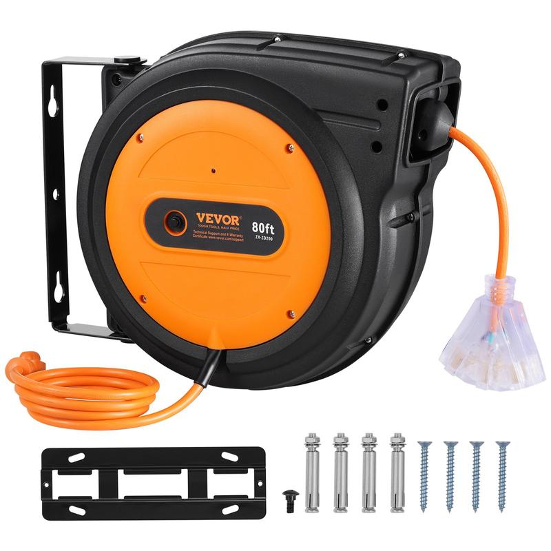 VEVOR Retractable Extension Cord Reel Max. 80FT , , 12/14/16 AWG/3C ...