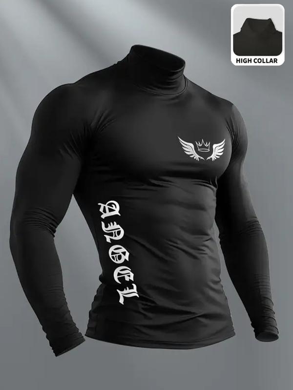 Men's High Neck Compression Shirt, Tight Fit Gym Base Layer, Long ...