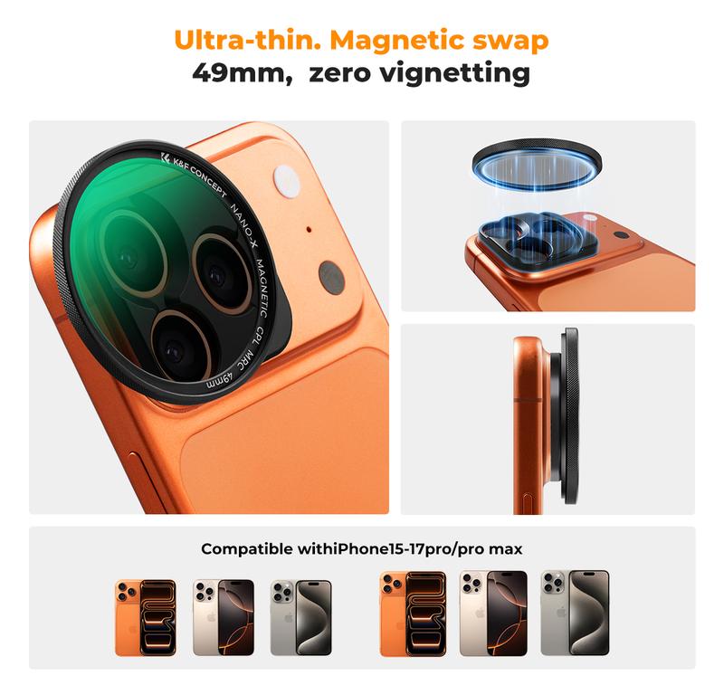 [K&F CONCEPT] Magnetic CPL Lens Filter for iPhone 17 16 15 14 13 12 11 ...