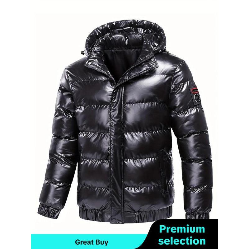 Men's Solid Zip Up Removable Hooded Coat, Regular Fit Casual Long ...