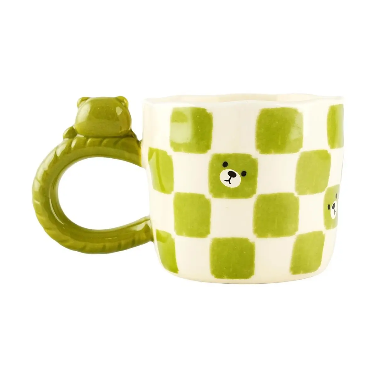 Golden Lion Hand-Painted Cartoon Bear Mug - Cute Green Ceramic Coffee ...