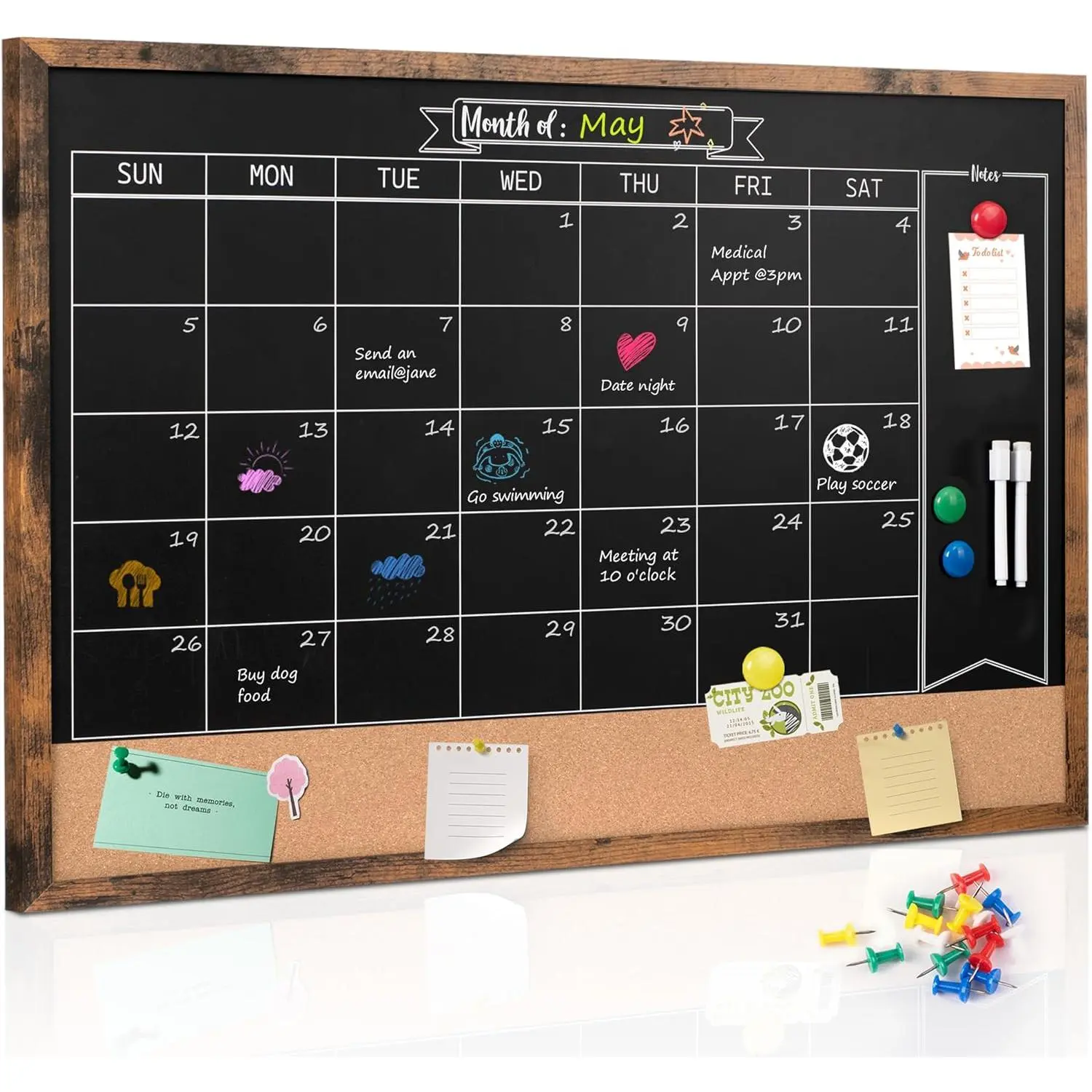 Monthly Chalkboard Calendar & Cork Board Combo, 24" x 36", , Wall ...