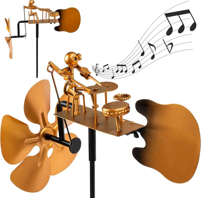 Handmade Metal Drummer Windmill Decor, Rustic Wind-Powered Kinetic ...