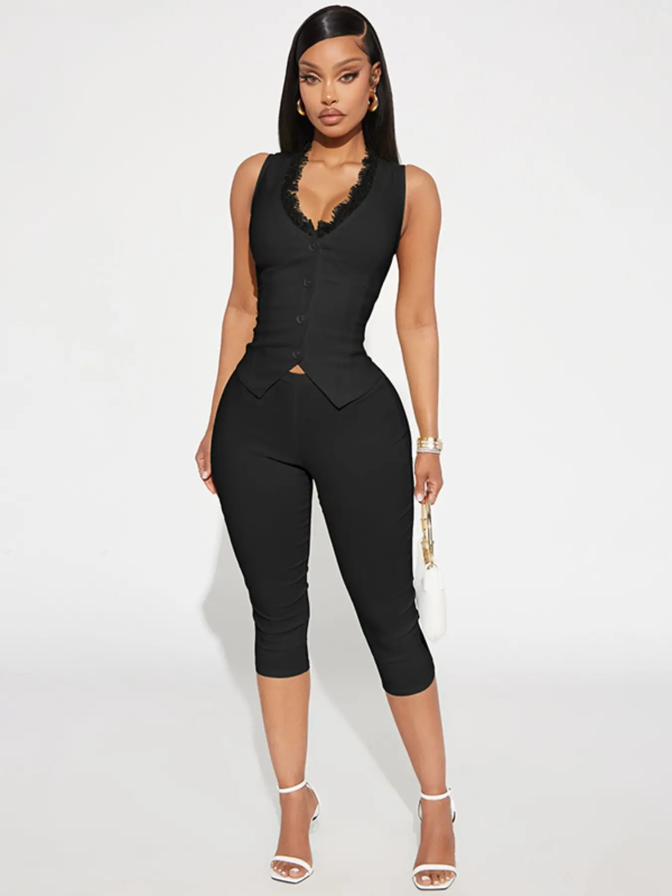 Women's Ruffle Halter Bodycon Jumpsuit - Polyester Black S-L - TikTok Shop
