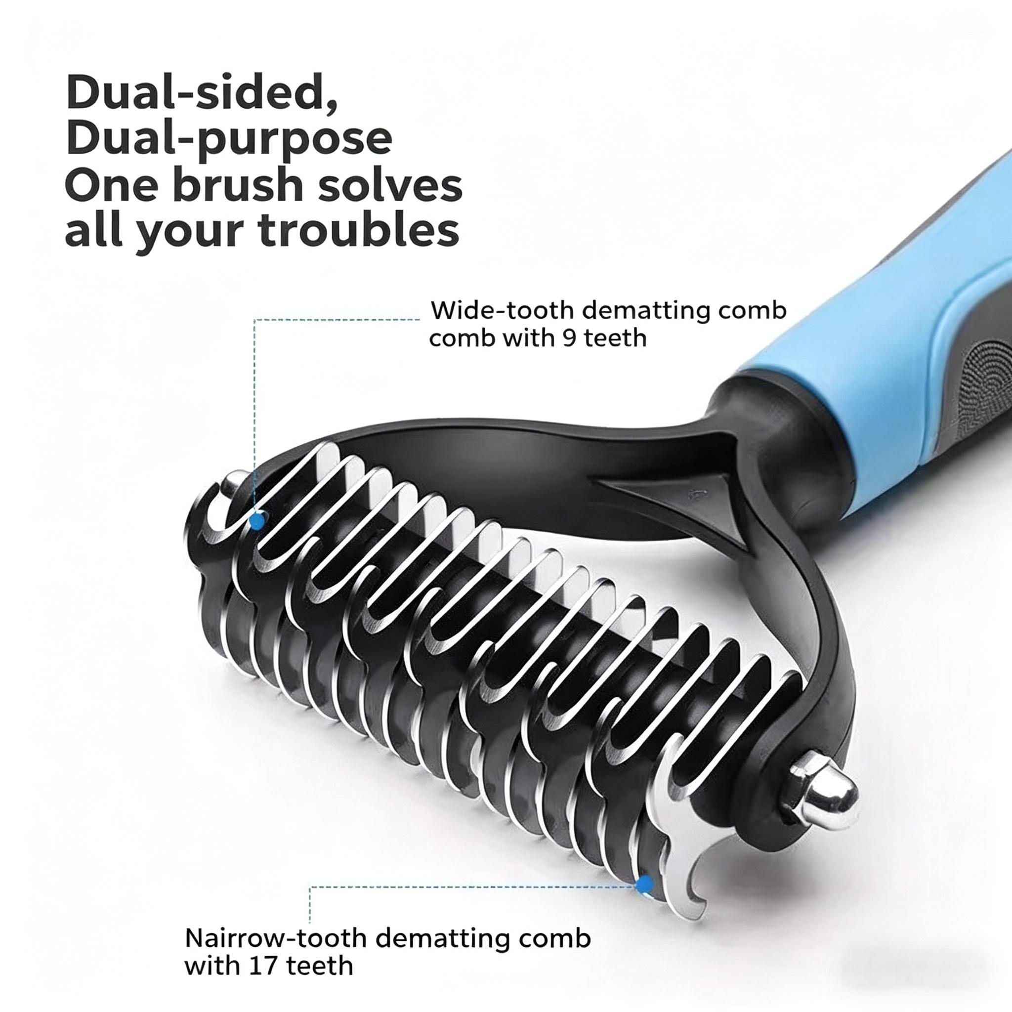 Pet Detangling Comb, Double-Sided Grooming Brush for Dogs & Cats, One ...
