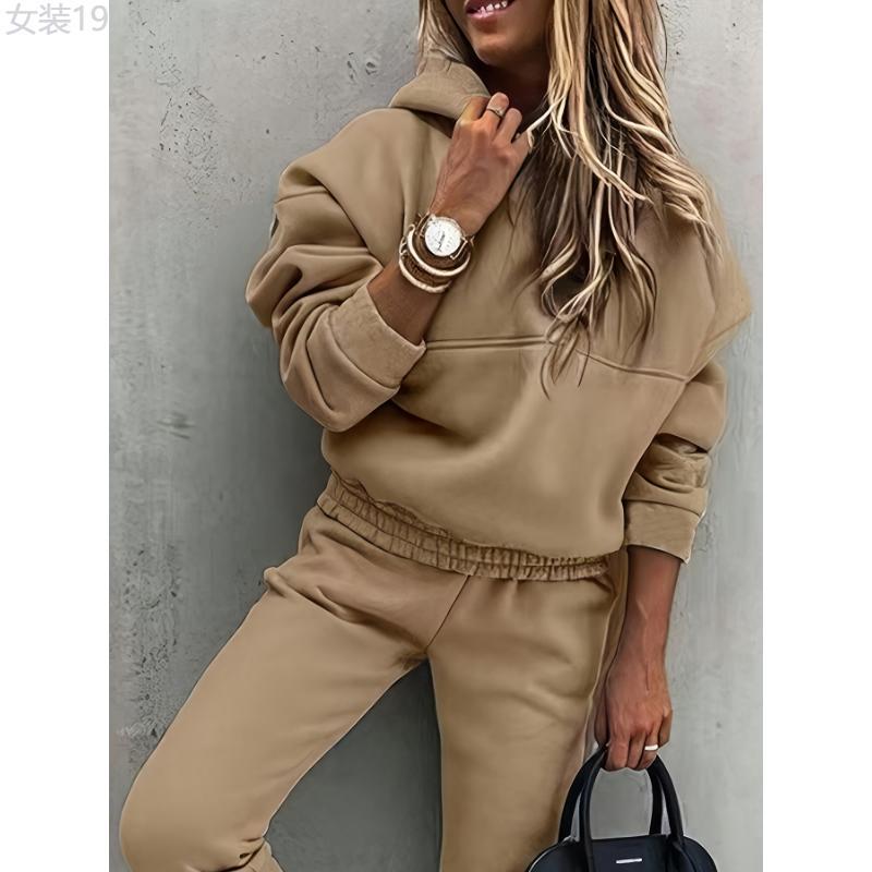 Casual Solid Color Sweatpants Set, Long Sleeve Hoodie Sweatshirt ...