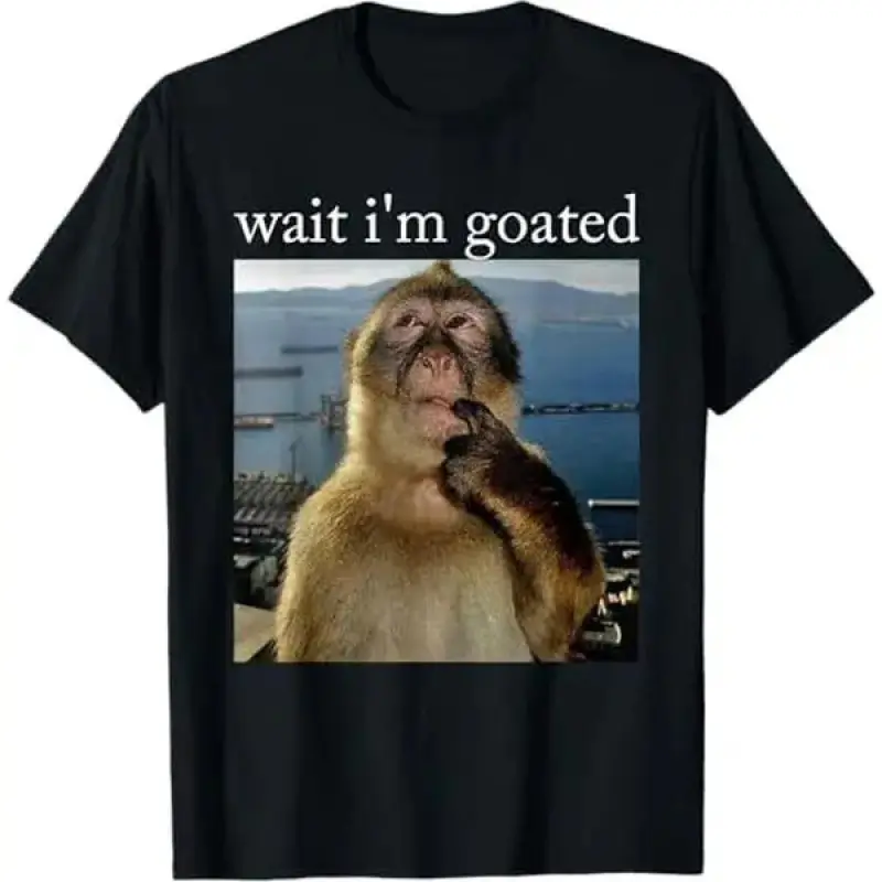 [100% Cotton]MONO LABEL Wait I'm Goated Funny Thinking Monkey Meme ...