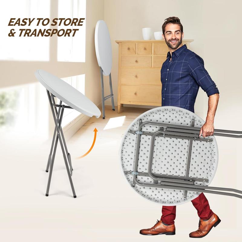 VINGLI 32" Plastic Folding Round Table Bar Height, HDPE Matrial with ...