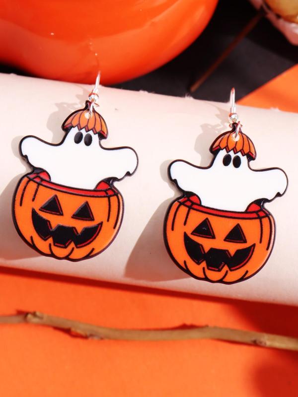 Cute Cartoon Ghost & Pumpkin Design Earrings, Party Ear Piercing ...