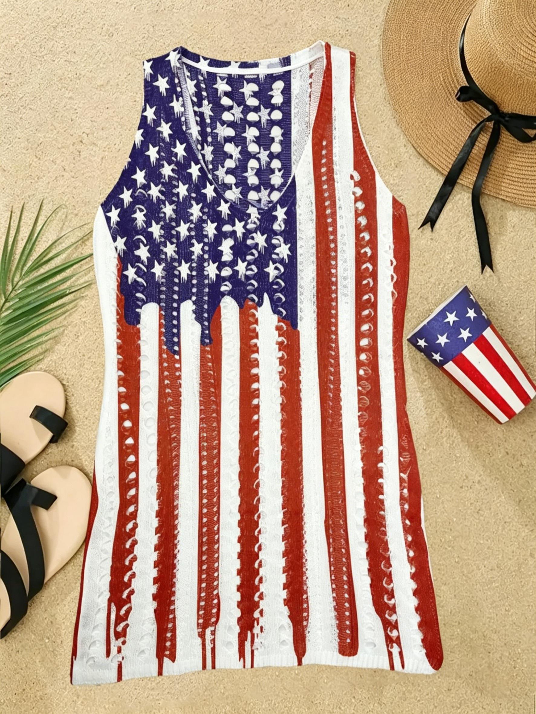American Flag Summer Dress for Women, Sleeveless Patriotic Sundress ...