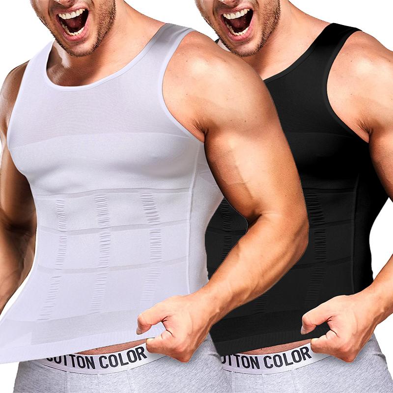 Mens Compression Vest Men Plain Round Neck T-Shirt Tank Top Body Shaper ...