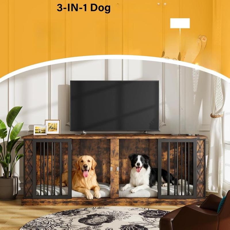 86.6" L Double Dog Crate Furniture for 2 Dogs Heavy Duty Indoor Kennel ...