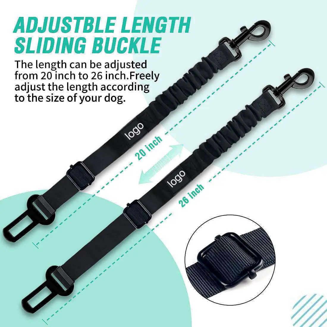 2 Heavy Duty Elastic Retractable Dog Seat belt with Foldable Bowl and ...