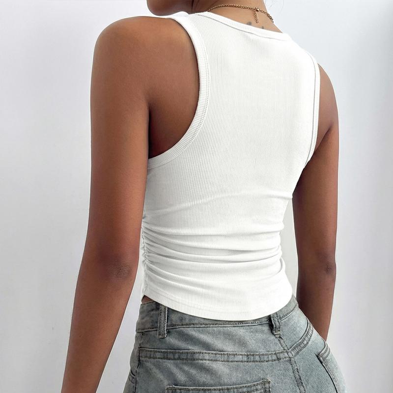 ChicMe Women's Round Neck Sleeveless Side Ruched Tank Slim Fit Ribbed ...